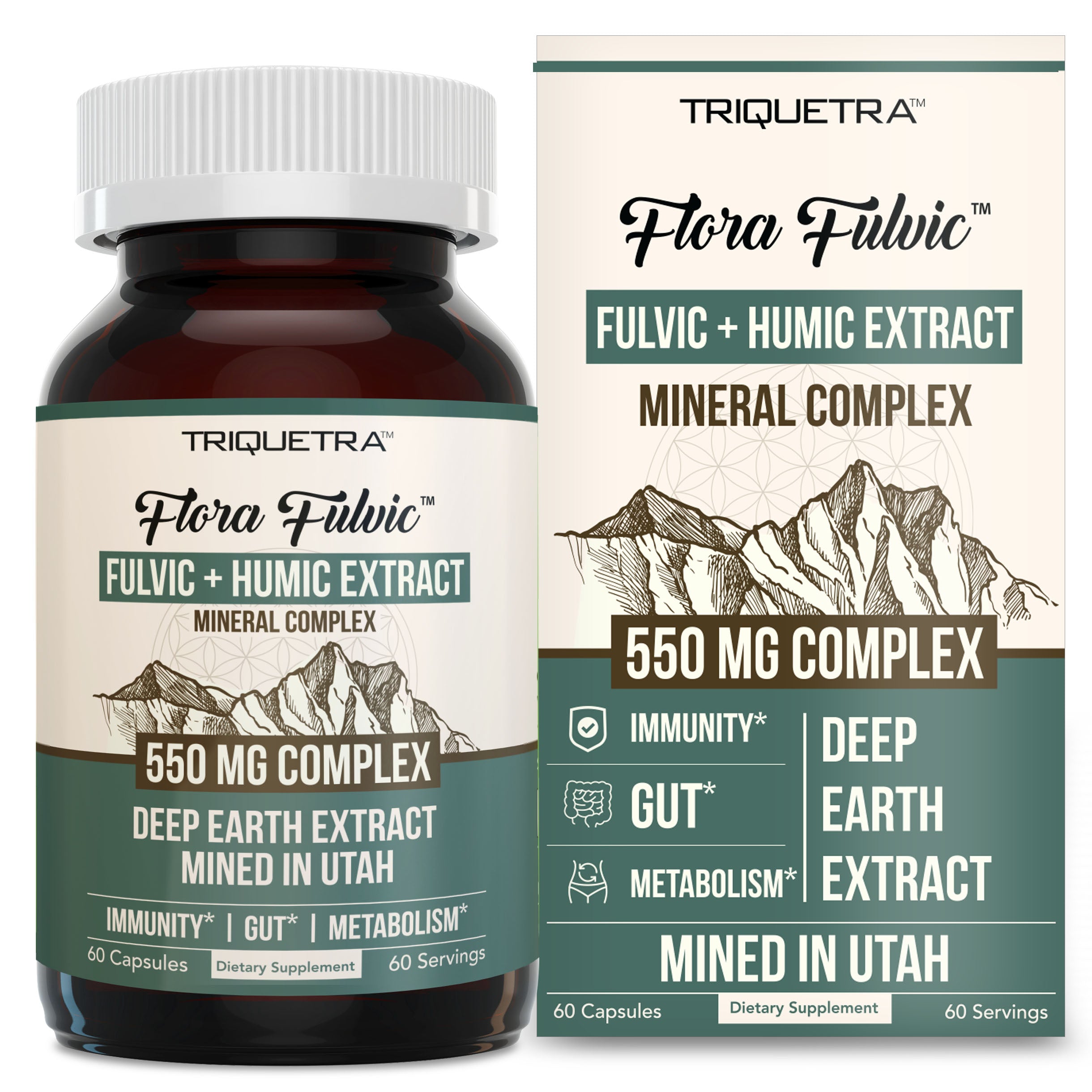 Flora Fulvic Capsules | Fulvic Acid + Humic Acid Complex – 550 mg – Triquetra™
